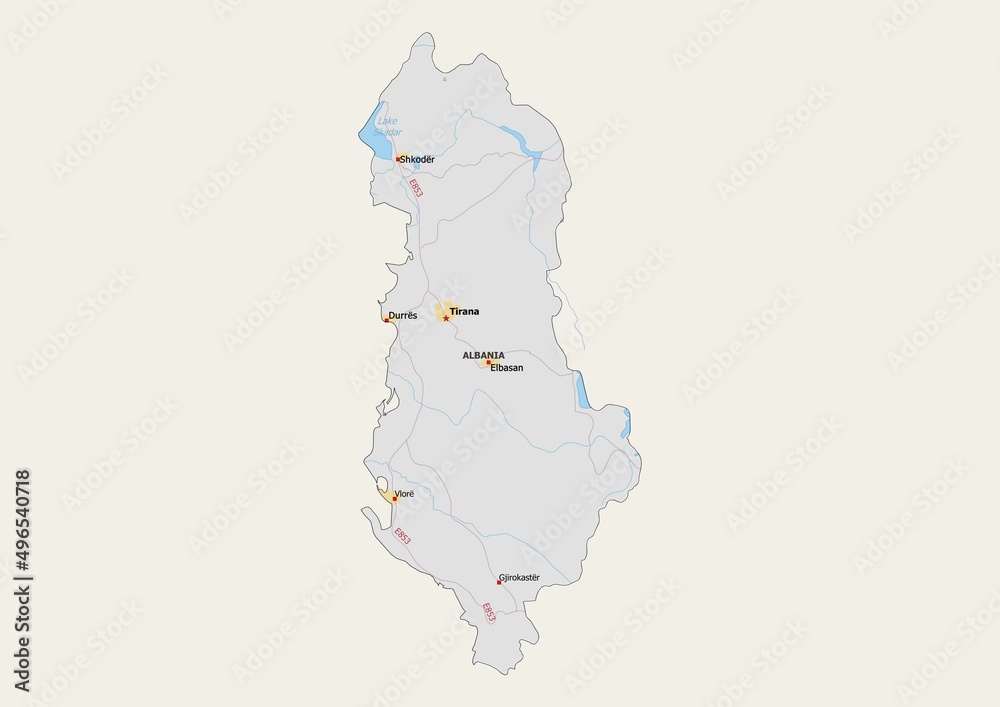 Isolated map of Albania with capital, national borders, important ...