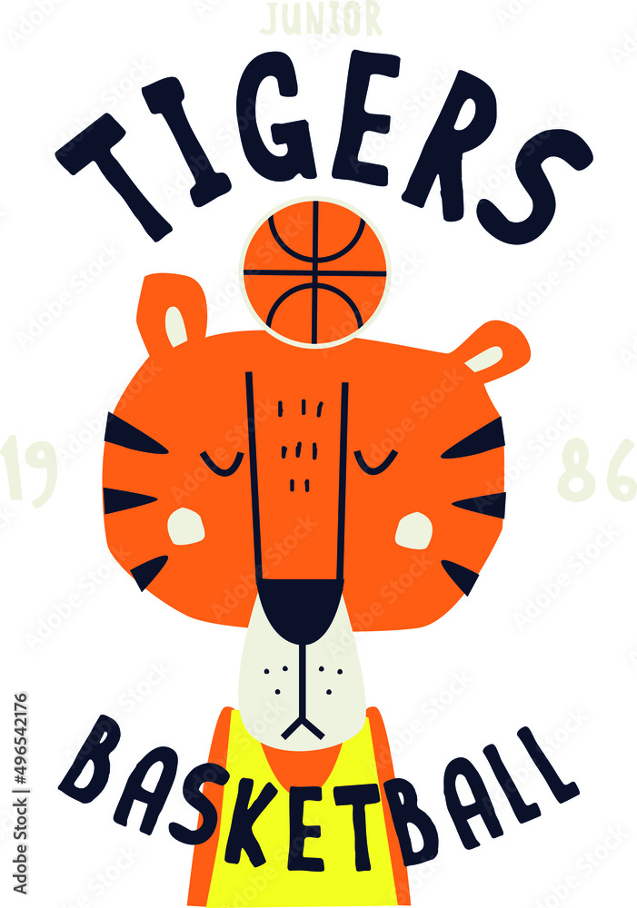Basketball themed vector print design for kids. Can be used for baby t ...