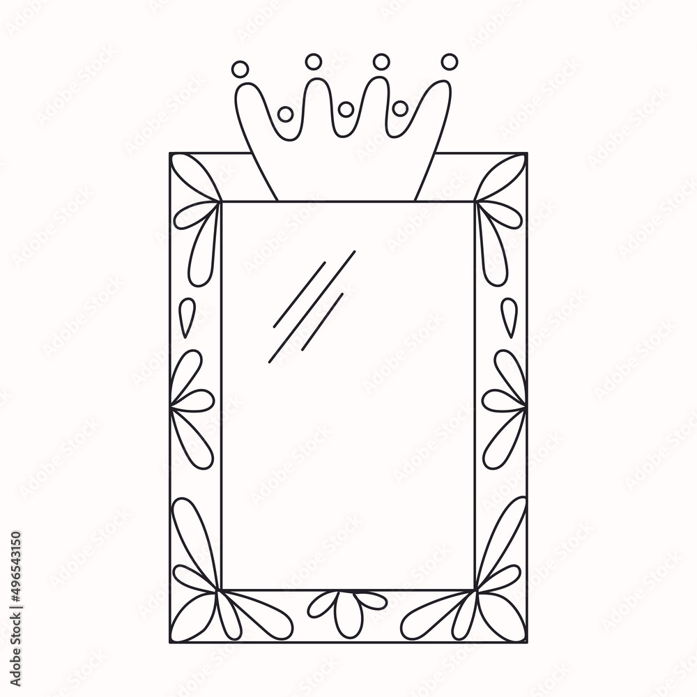 Princess mirror frame with crown or tiara line vector illustration ...