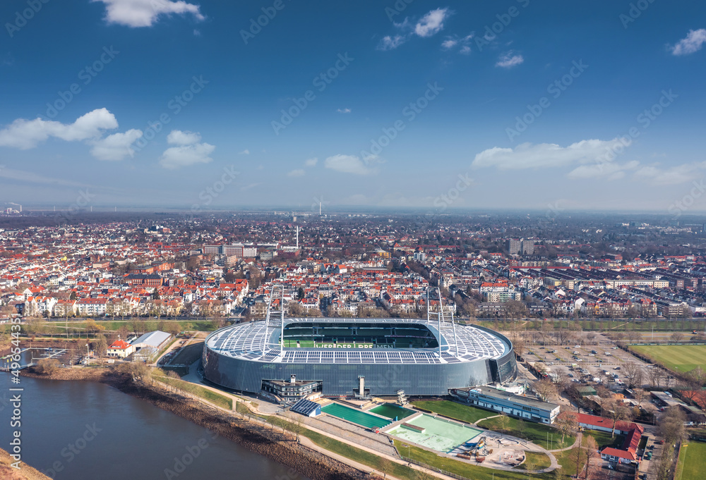 Bremen, Germany - March 2022: Aerial view over Weserstadion, home ...