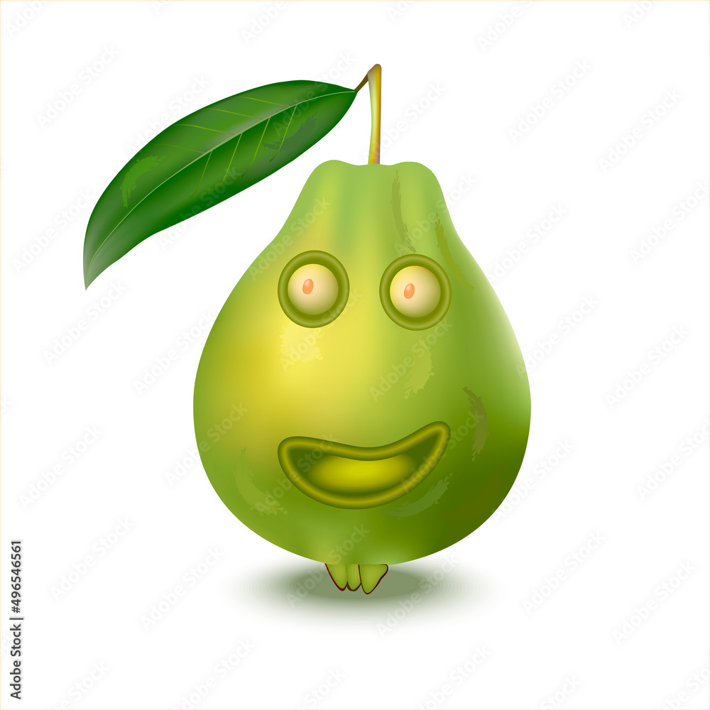 Cute green guava with eyes and mouth, trend of the season. Comical face ...