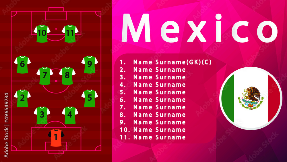 Vetor de Mexico National Football Team Formation on Football Field ...