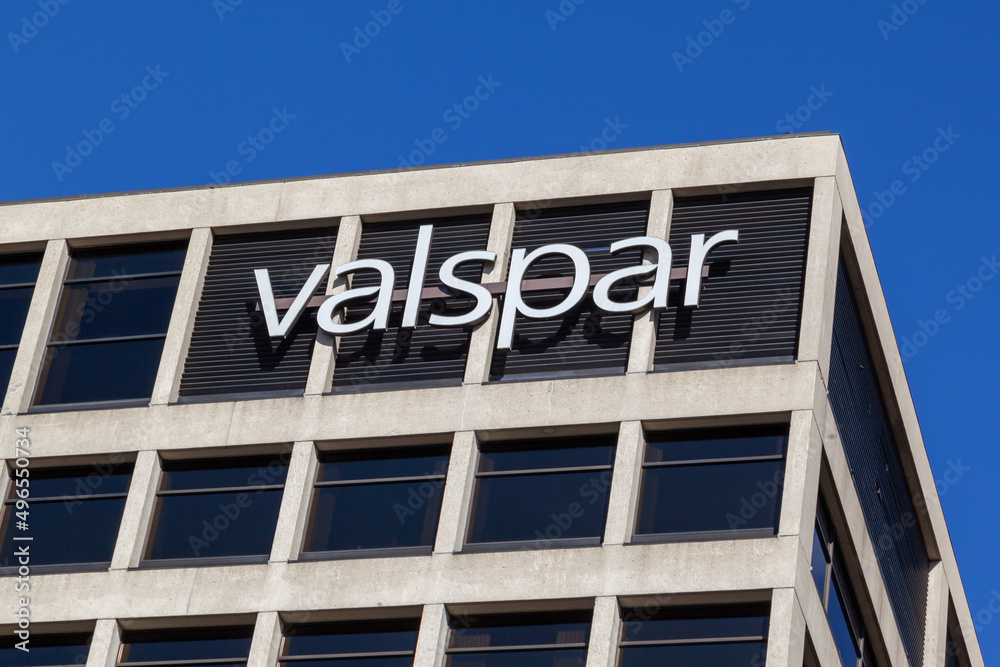 Chicago, Illinois, USA - March 27, 2022: Valspar signage logo on the ...