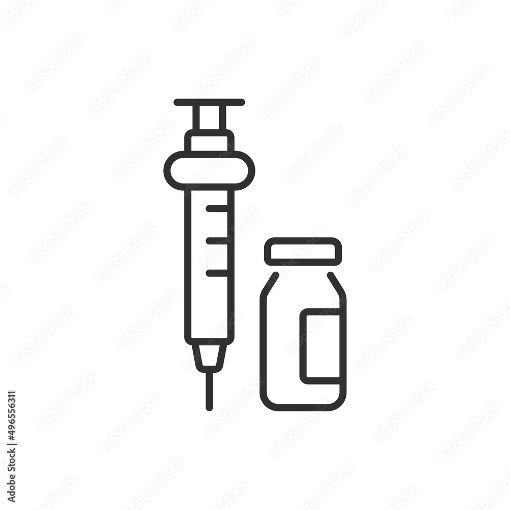 Insulin bottle and syringe vector icon. outline flat sign for mobile ...