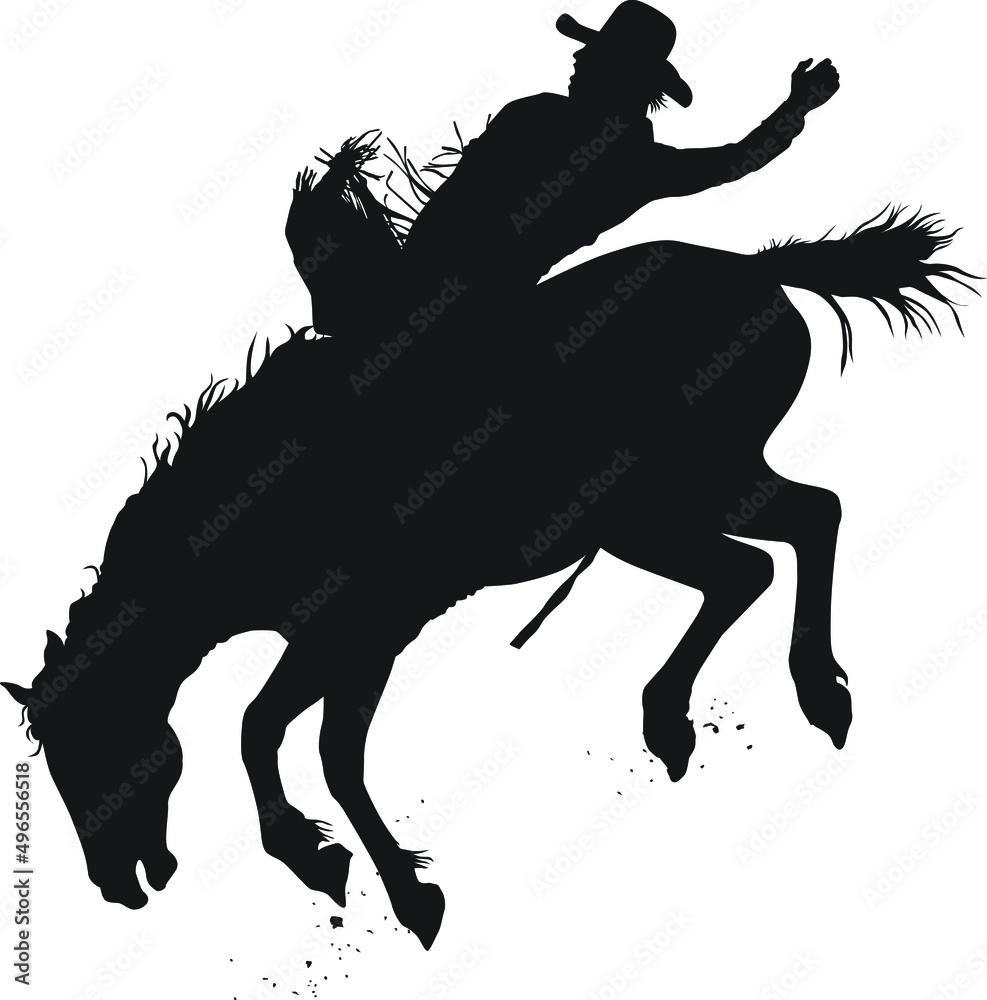 Vector silhouette of a rodeo cowboy riding a bucking bronc In the ...