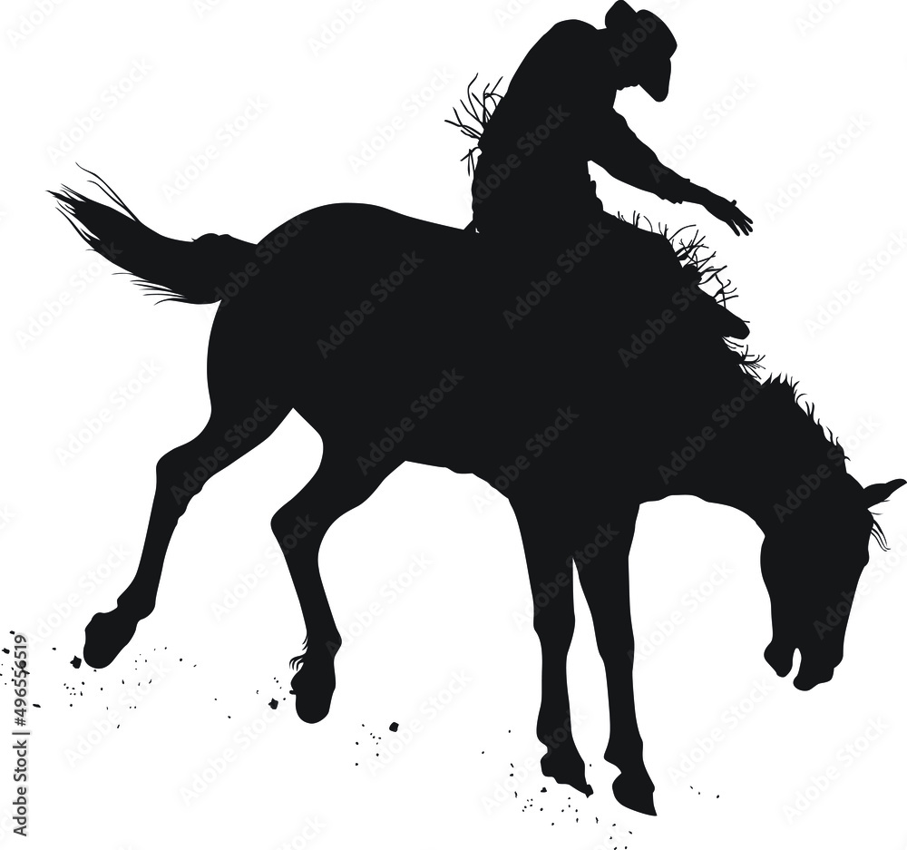 Vector silhouette of a rodeo cowboy riding a bucking bronc In the ...