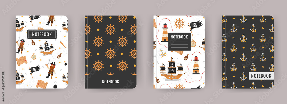 Cover page notebook collection. Templates with pirate items. Perfect ...