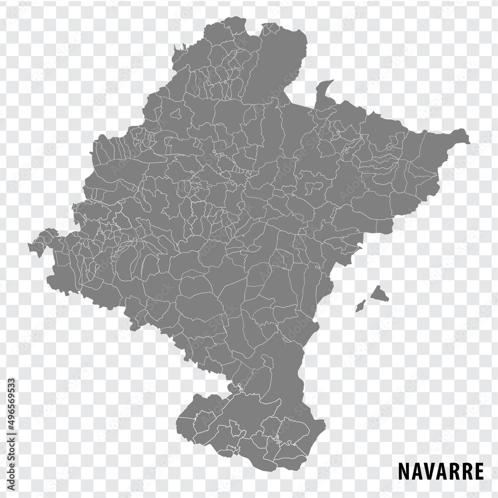 Blank map Navarre of Spain. High quality map Comarcas of Spain on ...