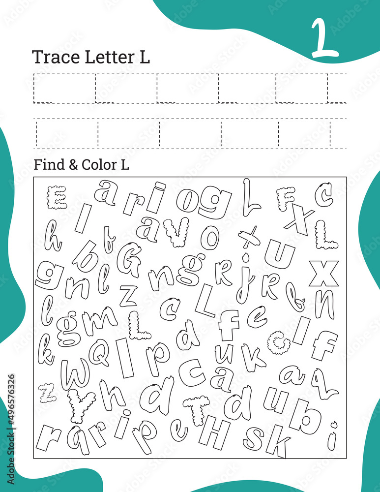 English alphabet letter L tracing line printable worksheet with cute ...