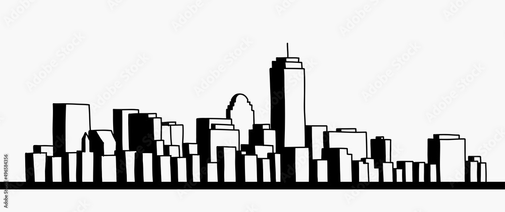 modern cityscape skyline outline doodle drawing on white background ...