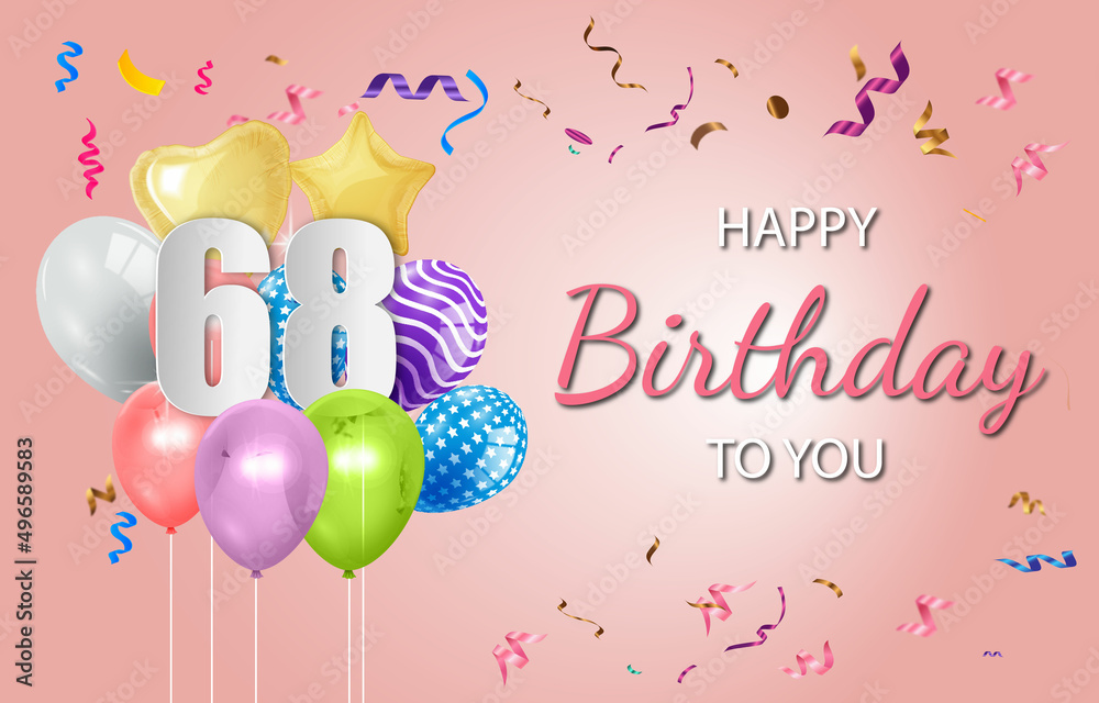 Happy 68th birthday balloons greeting card background vector. Happy ...