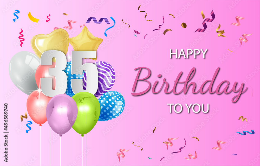 Happy 35th birthday balloons greeting card background vector. Happy ...