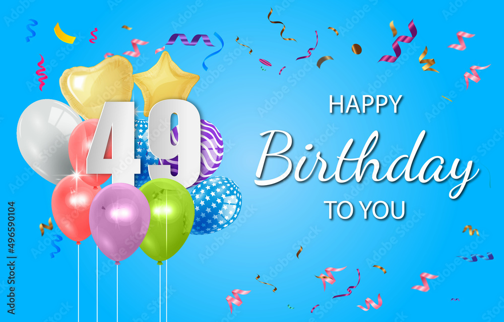 Happy 49th birthday balloons greeting card background vector. Happy ...