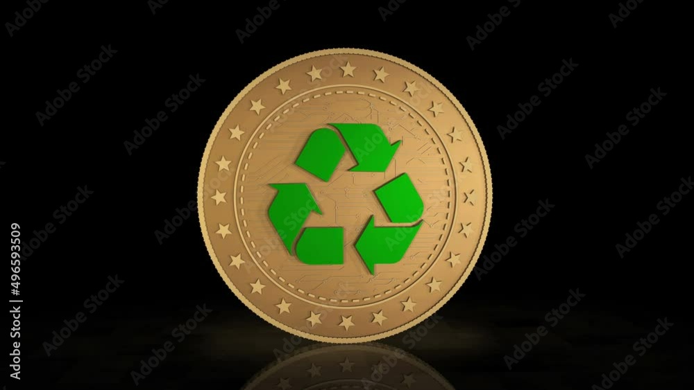 Recycling, ecology, e-waste and money circulation 3d gold coin on ...