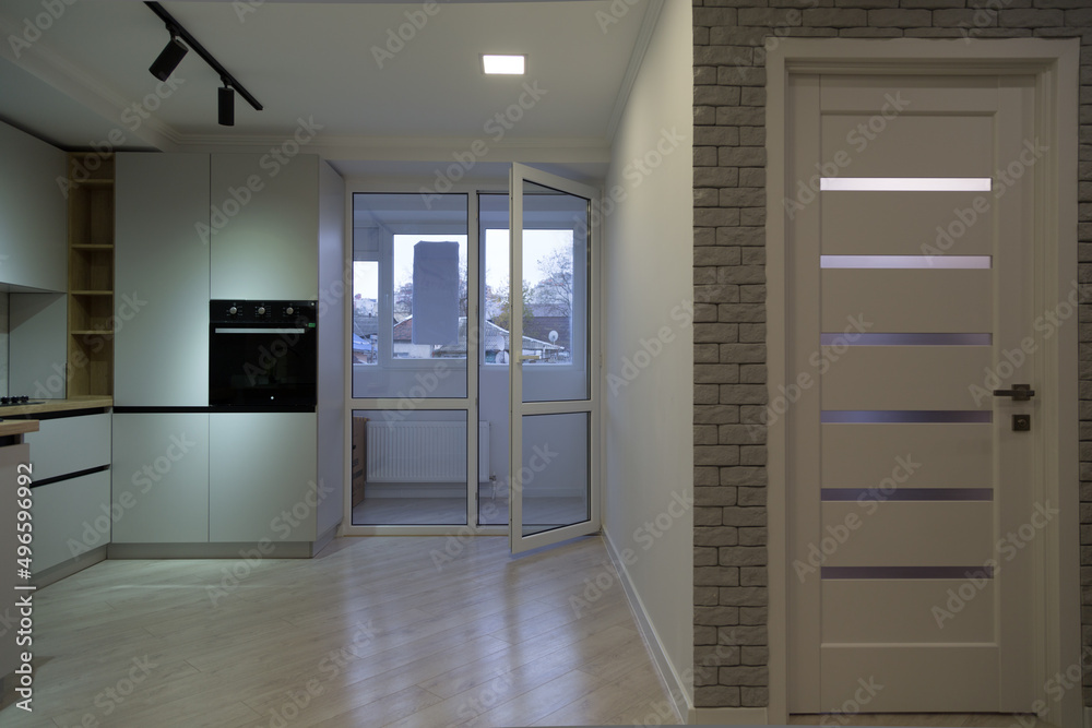 Modern kitchen interior in apartment buildings. Stock Photo | Adobe Stock