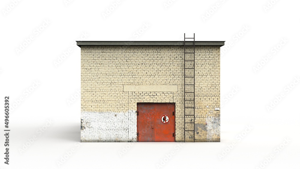 Photo & Art Print Old brick shack render on a white background. 3D ...