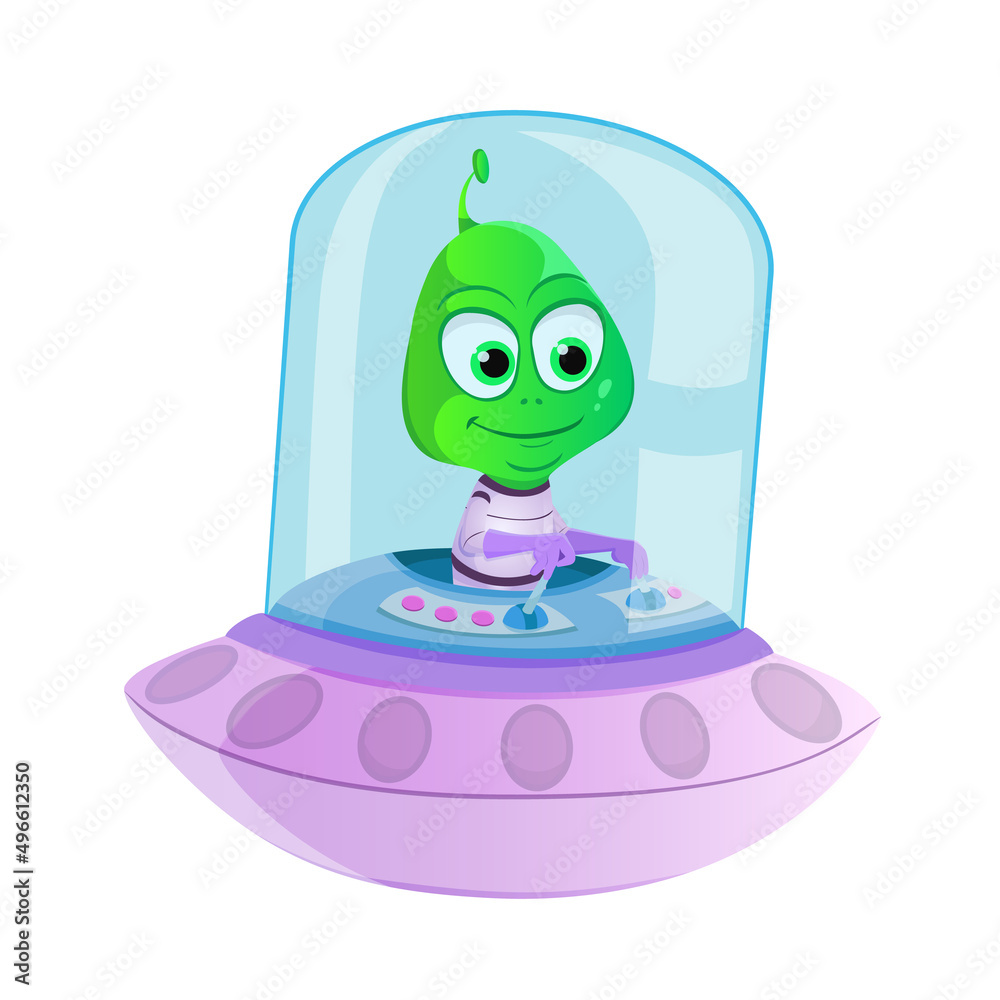 Cute Alien In Spaceship UFO Cartoon Vector Illustration Stock Vector ...
