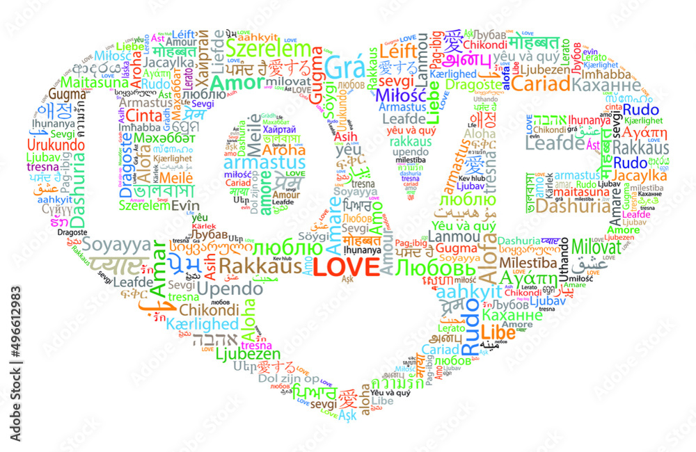 Love in Different Languages. Love Word Cloud in Many Languages Stock ...