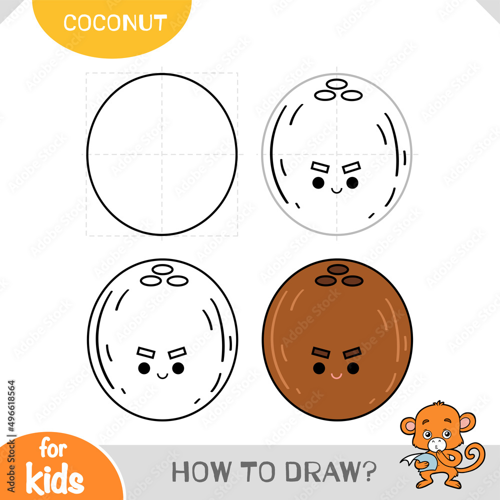 How to draw Coconut for children. Step by step drawing tutorial Stock ...