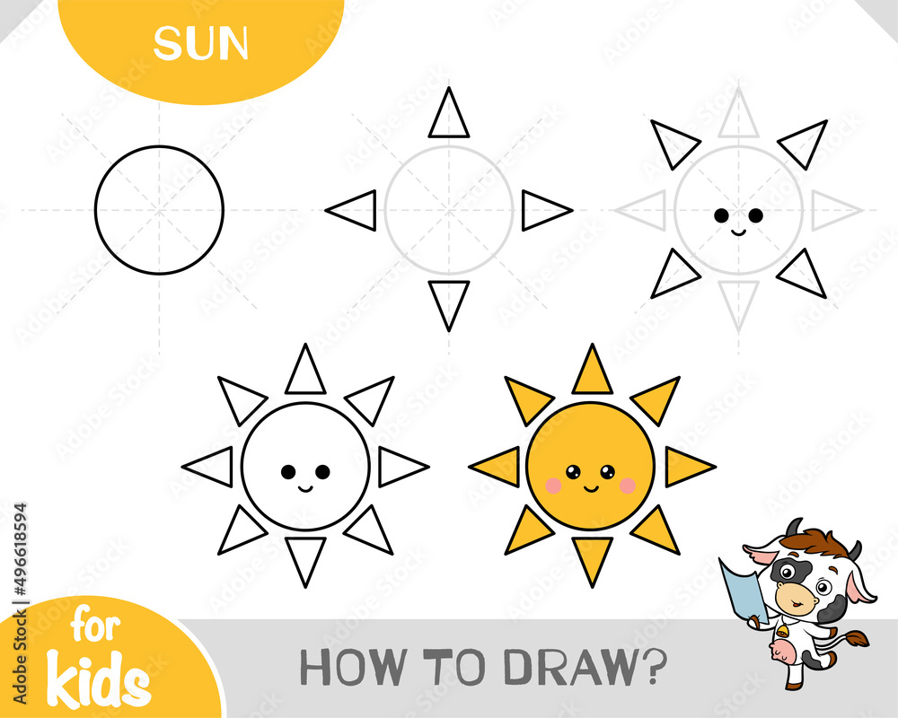 How to draw Sun for children. Step by step drawing tutorial Stock ...