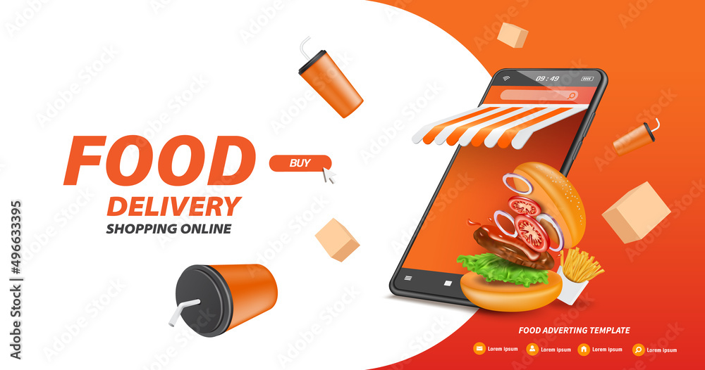 Burgers and french fries are placed next to a smartphone shop. And ...