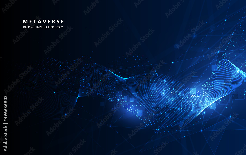 Metaverse, virtual reality, augmented reality and blockchain technology, user interface 3D ...