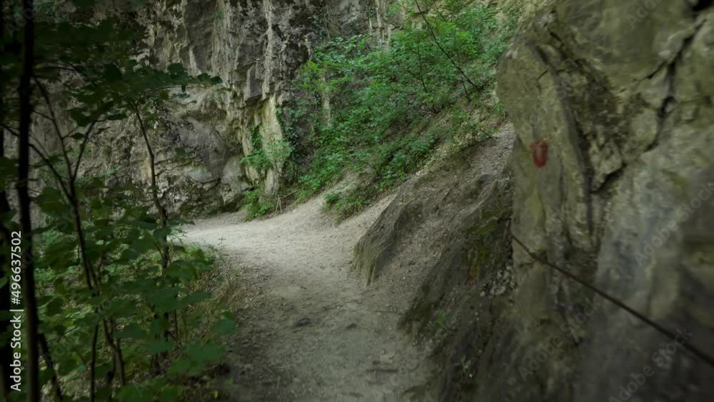 Mountain trail in Matka Canyon. Mountain path along the valley. Canyon ...