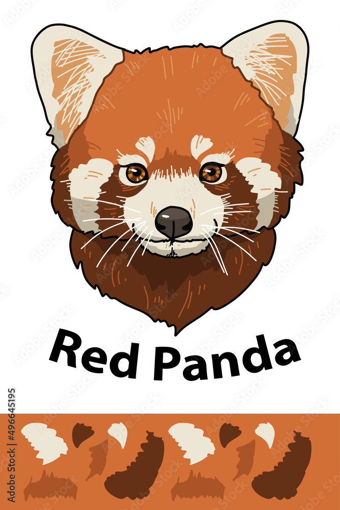 Red panda head of wild animal living in nature with a print texture of ...