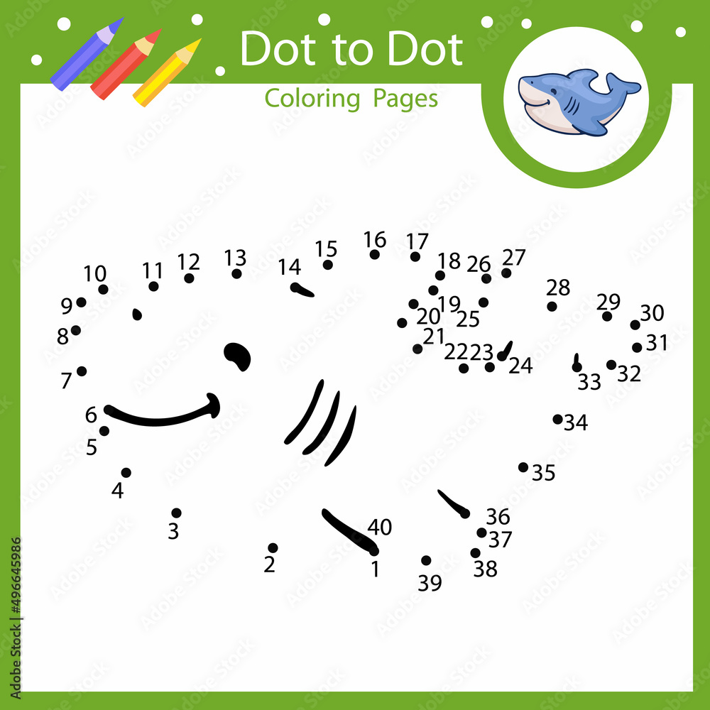 Dot to dot game connect drawn of cute shark. Children activity page ...
