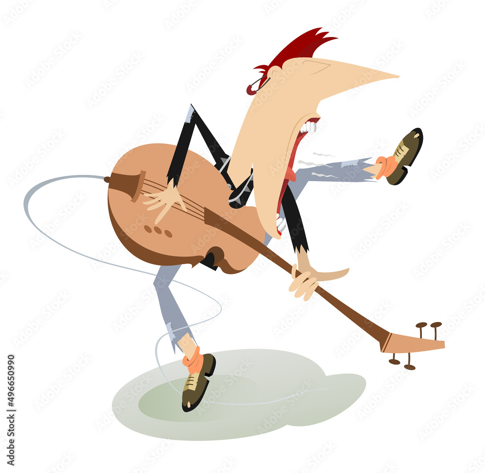 Cartoon guitar player isolated illustration. Expressive guitarist is ...