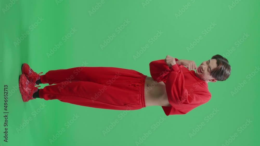 Full Body Of The Smiling Asian Transgender Male Dancing Sides While ...