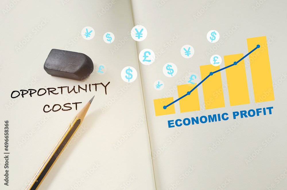 Opportunity cost and economic profit with growth graph and currency ...