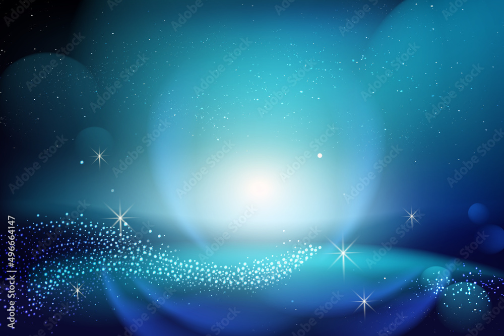 Blue background with starry fantasy space and light effect of round ...