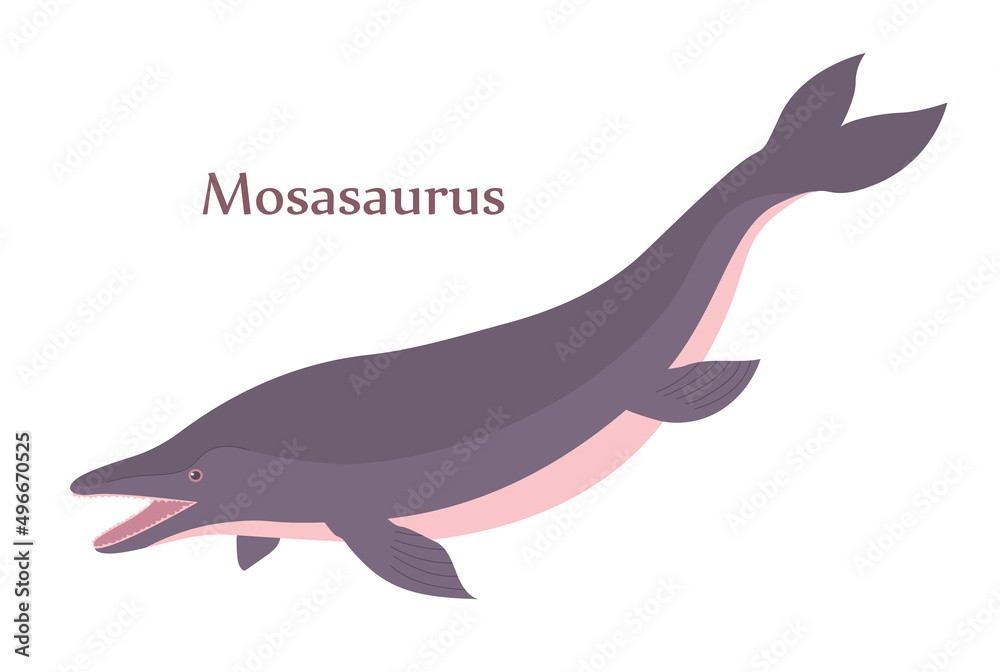 Prehistoric underwater dinosaur mosasaurus with fins. Predatory water ...