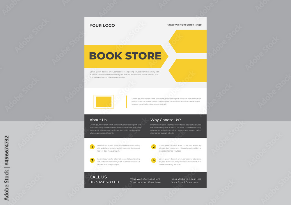 Bookstore flyer design template, bookshop, library, book lover, e-book ...