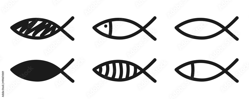 Christian fish set. Ichthys. Religious symbol. Faith in Jesus Christ ...
