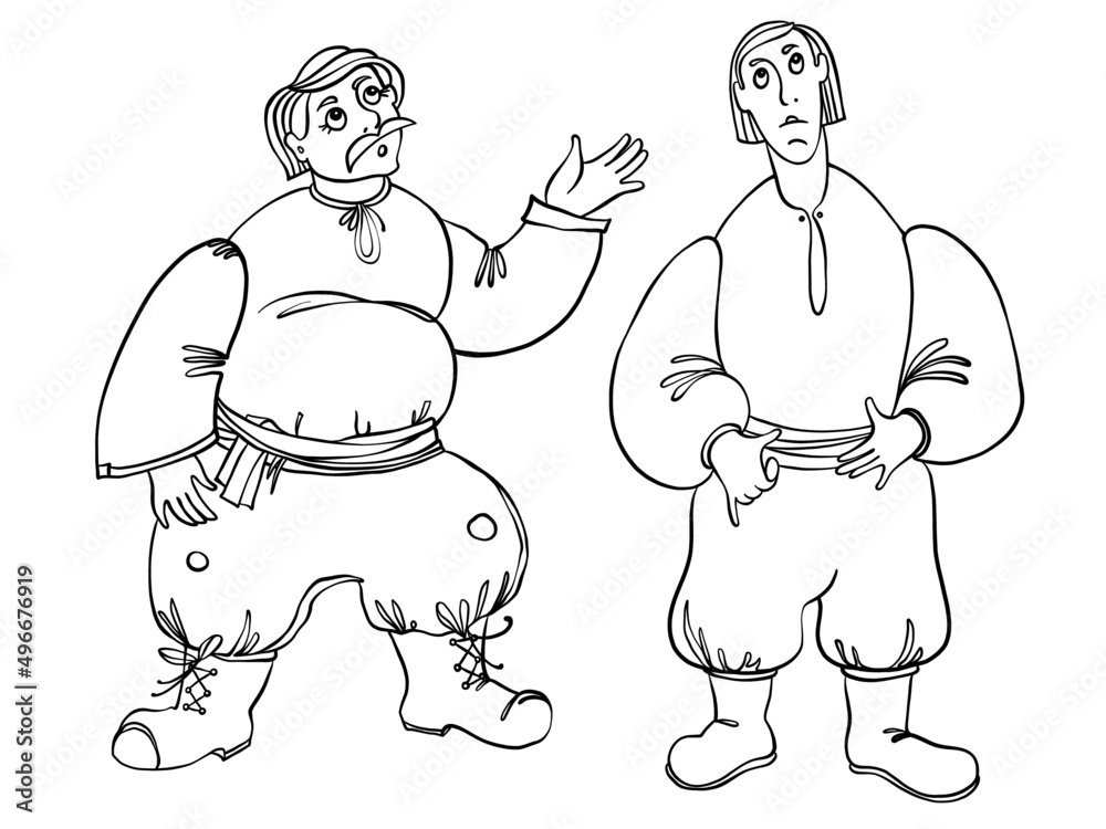 Hand Drawing Line Art Fairy Tale Characters Personage Stock Vector