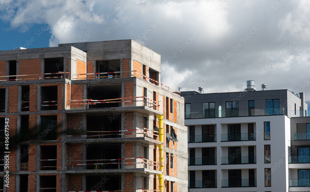 Construction site of a residential building. The final premium ...