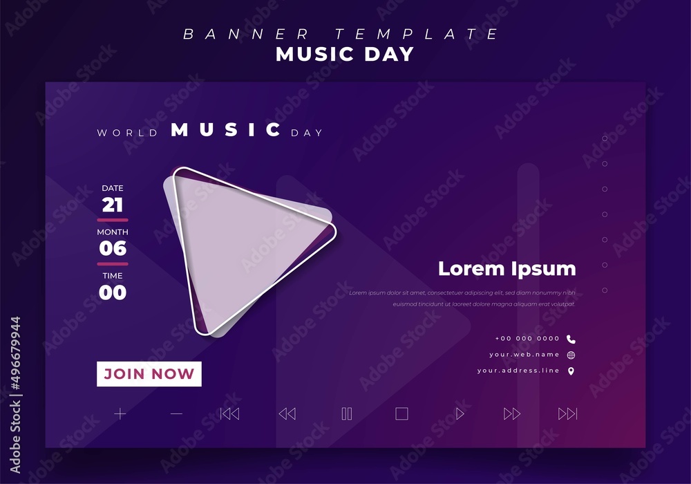 Web Banner template for Music Day design with purple gradient ...