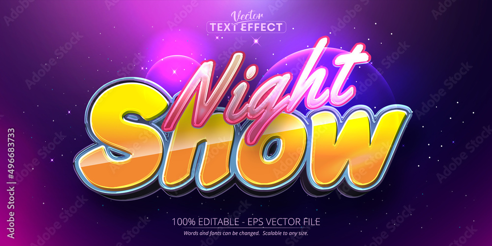 Cartoon text effect, editable night show text and comic text style ...