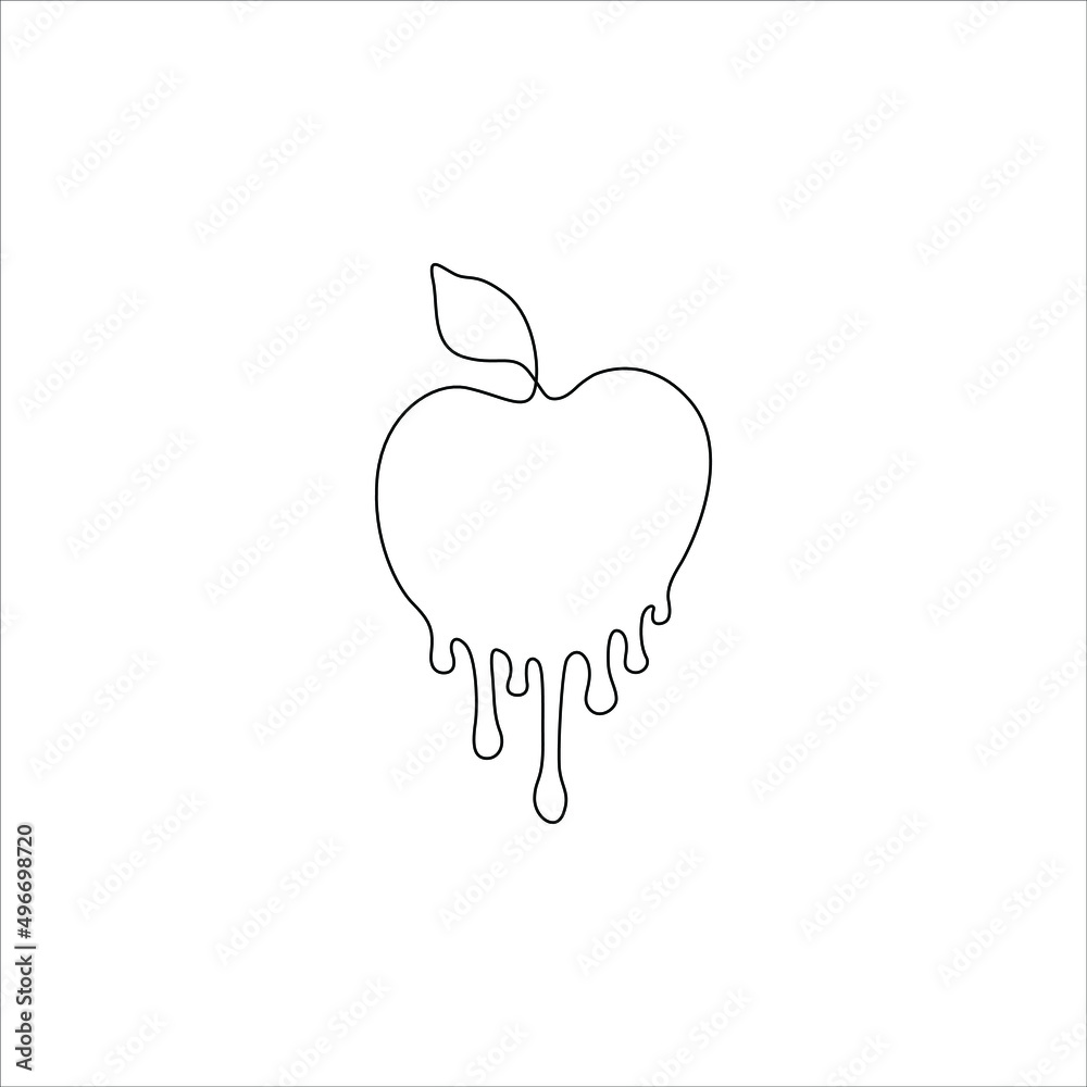 Dripping apple, continuous line drawing, tattoo, print for clothes and ...