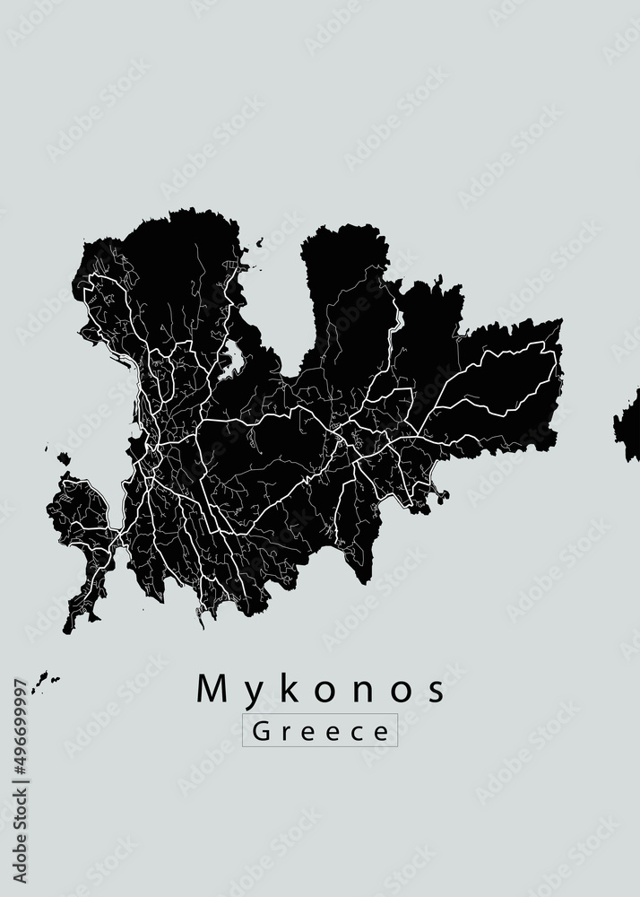 Mykonos Greece Island Map Stock Illustration | Adobe Stock