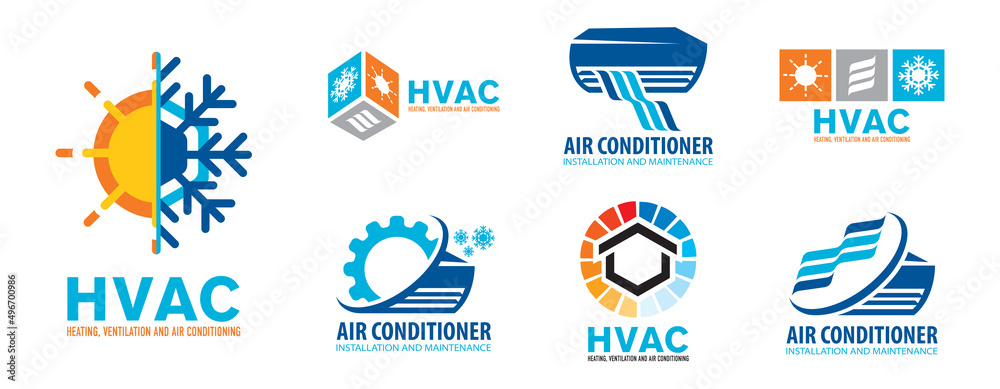 Vector set of heating and cooling logos Stock Vector | Adobe Stock