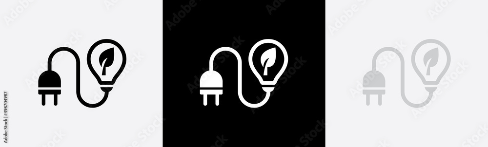 Electrical charge leaf and power plug sign. Plug and leaf eco concept ...