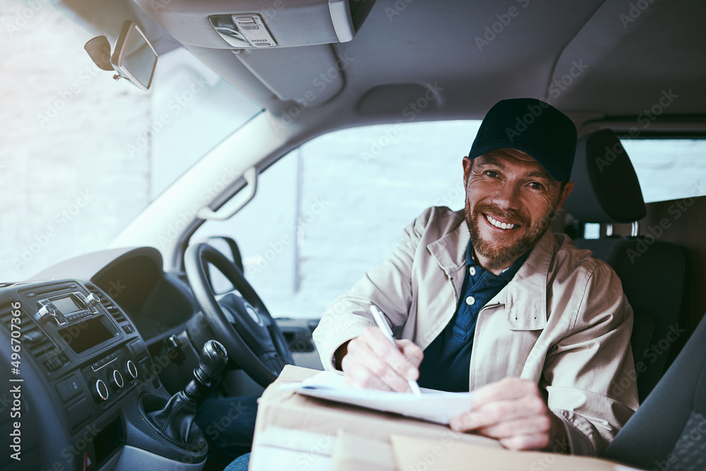 I have a few stops to make today. Portrait of a cheerful young delivery ...