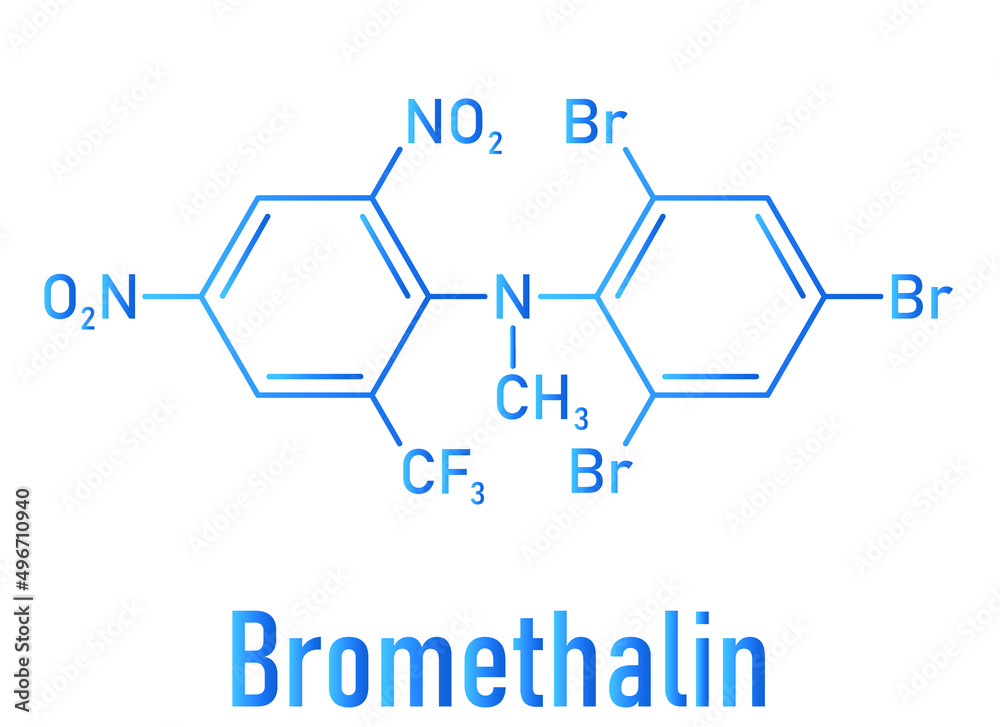 Bromethalin rodenticide molecule (rat poison). Skeletal formula. Stock ...