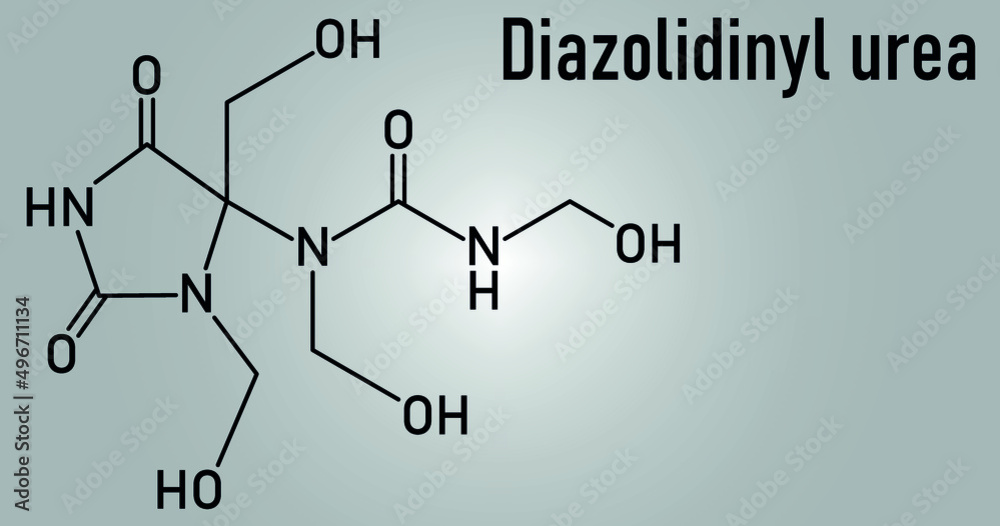 Diazolidinyl urea antimicrobial preservative molecule (formaldehyde ...
