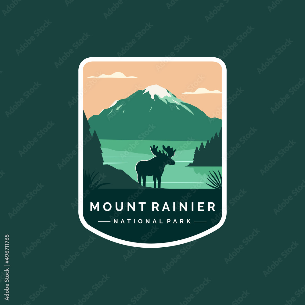 Mount Rainier National Park Emblem patch logo illustration Stock Vector ...