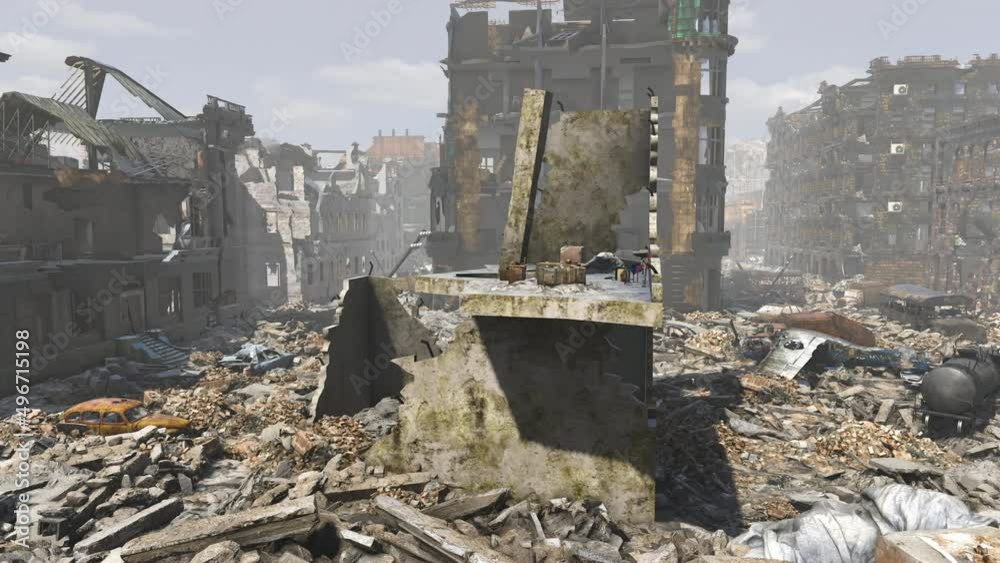 Conceptual war footage depicting the old town of a major city ravaged ...
