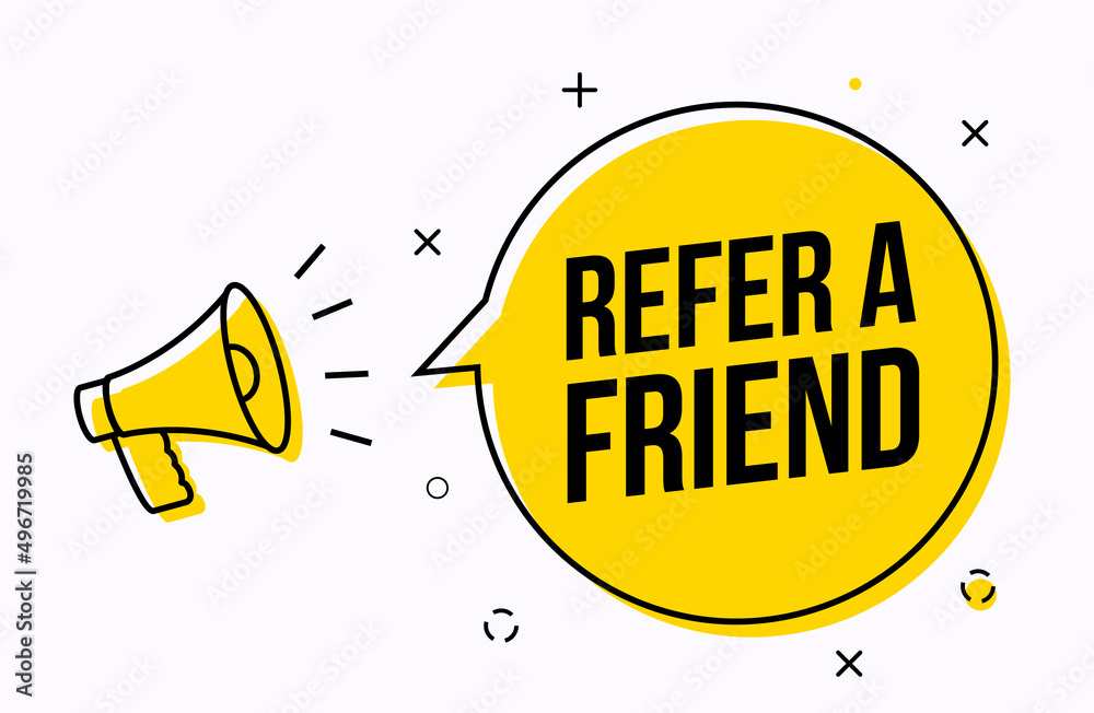 Refer friend logo icon loudspeaker. Referral recommend icon offer alert announcement Stock ...